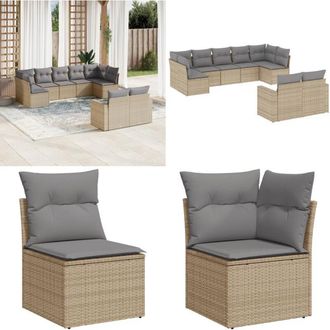 vidaXL 9-tlg. Garten-Sofagarnitur mit Kissen Beige Poly Rattan - Gartenm&ouml;bel - Outdoor M&ouml;bel - Rattan Gartenm&ouml;bel - Lounge Set - Esszimmergarnitur - Home &