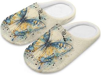 Coloranimal Pantoufles de spa &agrave; bout ferm&eacute; pour femme, chaussures dint&eacute;rieur en coton et lin, pantoufles dint&eacute;rieur en coton, Note de musique papillon, 35.5/36.5 