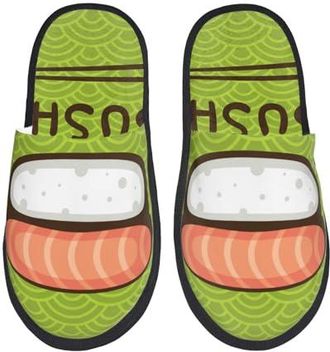 Generic Impression De Sushis Frais Pantoufles Moelleuses Hiver Pantoufles En Peluche Respirantes Chaussures Pour Intérieur Homme Unisex L