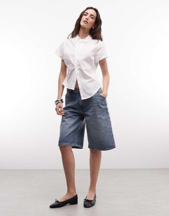 Reclaimed Vintage Denim-Jort mit Spitzendetail-Blau