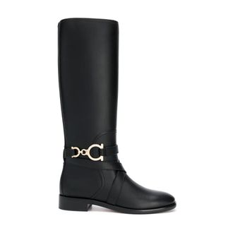 Ferragamo Femme, Chaussures, Noir, Taille: 38 EU Gancini Horse-Bit Knee-High Bottes