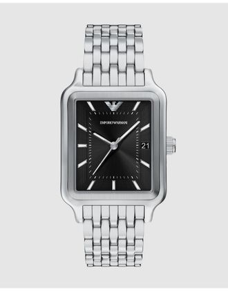 Emporio Armani Herrenuhr aus silberfarbenem Edelstahl mit drei Zeigern und Datumsanzeige, AR11755