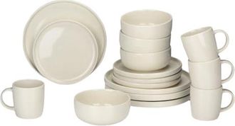 Alpina Geschirrset 16-Teilig - Teller Set 4 Personen - Steinzeug Geschirr - Frühstücksteller, Essteller, Schalen und Tassen - Mikrowellen- und Spülmaschinenf