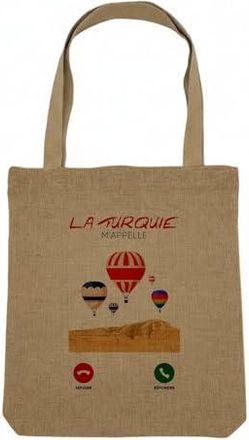 Fabulous Sac Shopping Tote Bag Aspect Lin - La Turquie MAppelle Voyage Passion Culture - Sac de Courses Toile Epaisse 360g Beige Naturel Cabas Port&eacute; Epaule Sol