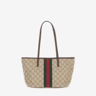 Gucci Womens Shopping Bag Tribeca Beige Cotton Shoulder
