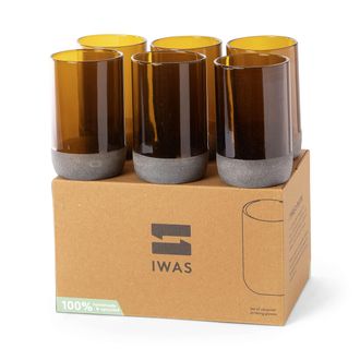 IWAS Upcycled Gro&szlig;e Kastanienbraune Trinkgl&auml;ser | 350 Ml | 12 Oz | (6Er-Set) | Nachhaltige Handgemachte Recycelte Cocktailgl&auml;ser