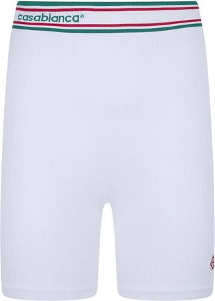 Casablanca Shorts en maille c&ocirc;tel&eacute;e avec ceinture &agrave; bande signature - Femme - Shorts - Blanc - Taille: 38/40 FR