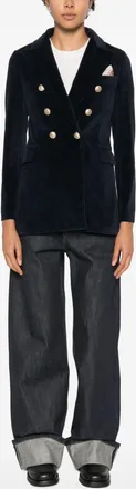 Circolo 1901 Velvet Double-Breasted Blazer - Navy