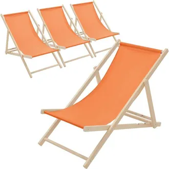 ECD Germany ECD Germany Lot de 4 Chaises Longues Pliantes en Bois Chiliennes, Orange, Dossier R&eacute;glable, 3 Positions de Couchage, jusqu&agrave; 120kg, Bain de Soleil en