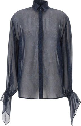 Etro Chemise en soie &agrave; motif cachemire - Femme - Blouses et Chemises - Bleu - Taille: 40 FR