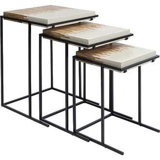 Kare Design Design Beistelltisch Bora Bora (3/Set), Schwarz/Braun, Beistelltisch mit Stahlgestell, Tischplatte aus Mangoholz-Furnier, Handgearbeitet, Unikat, 3-Se