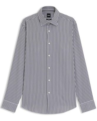 HUGO BOSS Bügelleichtes Baumwollhemd mit Streifen, Regular Fit in