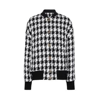 Balmain Schwarze und wei&szlig;e Hahnentritt-Bomberjacke - - Knitwear - Damen - Schwarzk - XS