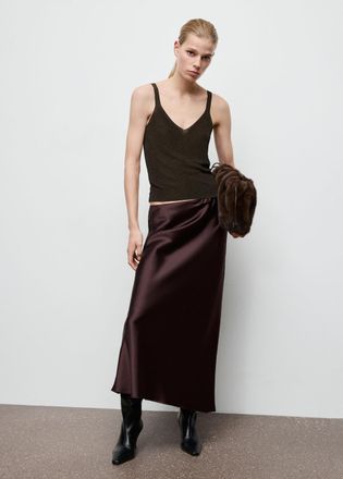 Mango Stricktop aus Lurex mit V-Ausschnitt schokolade - Damen - XXS - MANGO