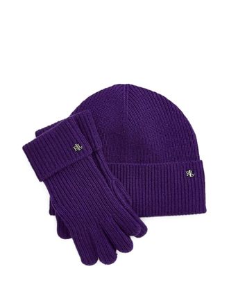 Lauren Ralph Lauren ensemble bonnet-gants en maille nervurée - Violet