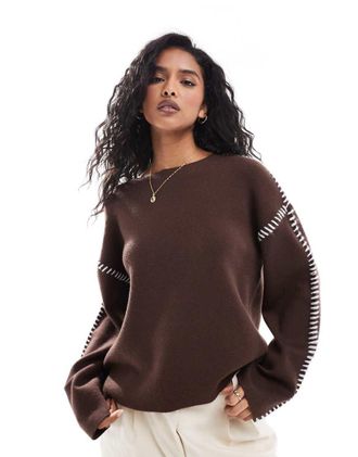 Vero Moda Y.A.S - Pull à coutures contrastantes - Marron