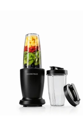 Gourmetmaxx Gourmetmaxx Smoothie GOURMETmaxx, Schwarz, Transparent, Metall, Kunststoff, 0,54 L, 11.5x31.8x11.5 cm, CE, abnehmbarer Mixbeh&auml;lter, rutschfeste F&uuml;&szlig;e, 