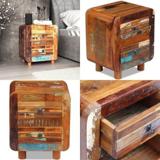 vidaXL Nachttisch Altholz Massiv 43x33x51 cm - Holz Nachttisch - Vintage Nachttisch - Altholz Tisch - Handgefertigter Nachttisch - Schreibtisch - Home &