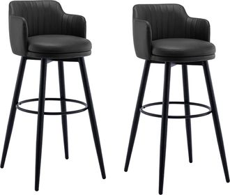 Generic Drehbarer Barhocker, 2er-Set mit R&uuml;ckenlehne, K&uuml;chenbarhocker, Tresenhocker mit Armlehnen, Metallbeine