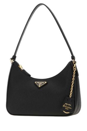 Prada Womens Black Leather Prada Re-Edition 2005 Shoulder Bag Nero 1 + Oro Beauty Perfumes