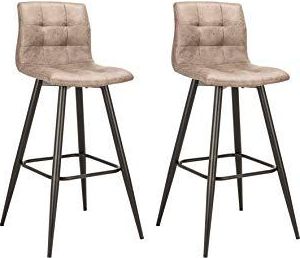 Byliving Barhocker SIMONE / 2er Set / Barstuhl 2 Stück / Stoff Vintage braun / mit Rückenlehne / Gestell Metall schwarz pulverbeschichtet / gepolsterter Hochst