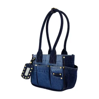 Ganni Womens Quilted Cotton Denim Shoulder Bag Blue