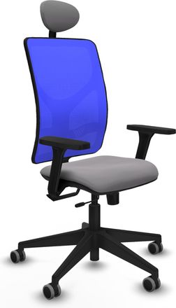 Piqueras y Crespo B&uuml;rostuhl mit 3D-Armen, h&ouml;henverstellbarer Lendenwirbelst&uuml;tze und festem Kopfteil, ausgestattet mit Syncro/Traslack und Schneideschaum, Blau/Grau