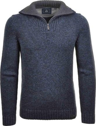 Ragman Herren Strickpullover mit Troyer-Kragen Dunkelblau-grau mouliniert-170, 3XL