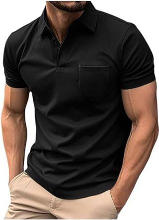 Generic Polo &agrave; manches courtes pour homme - Style d&eacute;contract&eacute; - Poche - Bouton - Chemises de vacances, Noir, 3XL