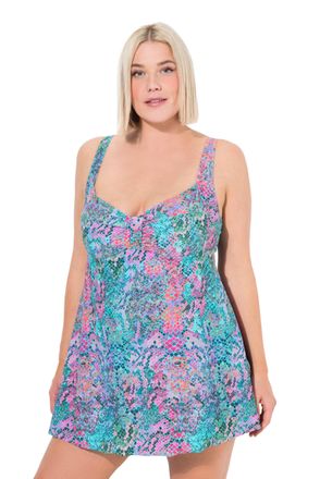 Ulla Popken Damen Badekleid, Schlange, Softcups, Verstellbare Träger Badeanzug, Helles Karibikgrün, 48 EU