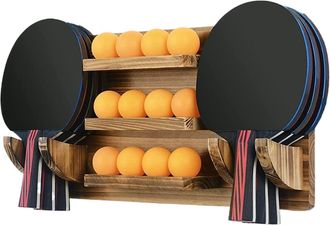 Generic Racket Organizer - Lagerung von Sportgeräten, Wandhaltertaschen | Holzwand platzsparende Paddel-Rack-Halterung für Tischtennis, enthält 6 Racquets und
