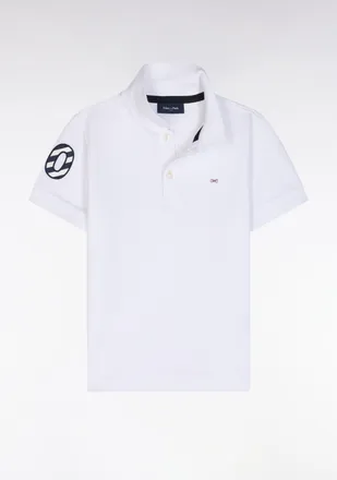 Eden Park Polo À Manches Courtes En Piqué Coton Blanc Broderie 10 Coupe Droite