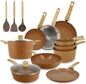 Menastyl Cuisson Batterie de cuisine 13 pi&egrave;ces avec rev&ecirc;tement antiadh&eacute;sif c&eacute;ramique (Sans PFAS/Sans PTFE) tous feux dont induction - En Aluminium - Gamme Colorama - N