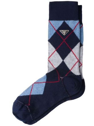 Prada chaussettes à losanges - Bleu