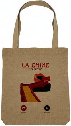 Fabulous Sac Shopping Tote Bag Aspect Lin - La Chine MAppelle Grande Muraille Culture Voyage - Sac de Courses Toile Epaisse 360g Beige Naturel Cabas Port&eacute; Epau