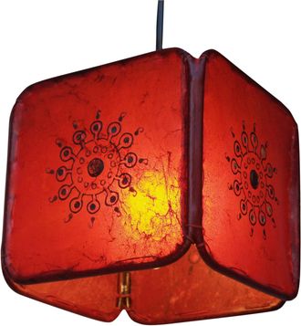 Guru Shop Henna Leder Deckenleuchte/Pendelleuchte Karachi - Rot, 16x16x16 cm