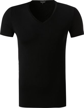 Ermenegildo Zegna Herren T-Shirt schwarz Viskose/Modal unifarben