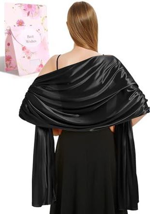 Heekpek Satin Foulard Chale Femme Mariage Echarpes pour Robe de Soirée Élégant Chic Etole Femme pour Soirée Cérémonies Fêtes Mariage, Noir, Taille unique
