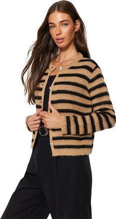 Trendyol Trendyol Womens Damen GESTREIFT Lange Ärmel Schlank Strickjacke Cardigan Sweater, Camel, M