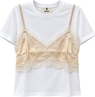 Aniye By T-shirt avec Brassi&egrave;re en Dentelle - Femme - Tops - Blanc - Taille: 40 FR