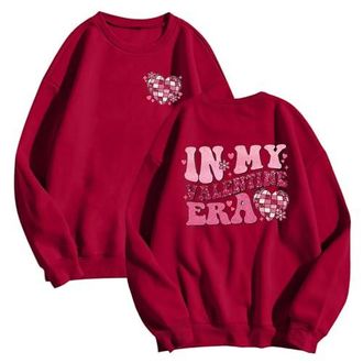 Generic 2026 - Sweat-shirt d&eacute;contract&eacute; &agrave; col rond et manches longues pour femme - Pour la Saint-Valentin, Rouge, XXL