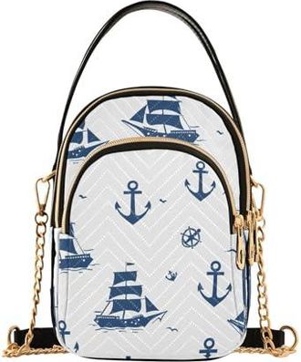 Mnsruu Sacs à bandoulière pour femme - Bleu - Ancres de bateau - Sac à dos à bandoulière blanc - Petit sac à bandoulière avec sangle réglable