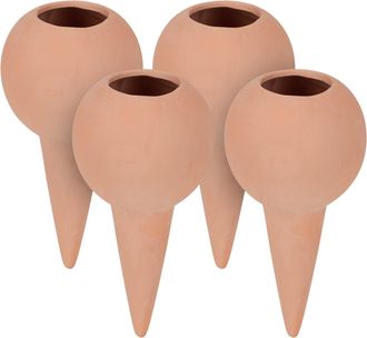 Relaxdays Tonkegel Bew&auml;sserung, 4er Set, Gie&szlig;kugel f&uuml;r 1,5 l PET-Flaschen, f&uuml;r Zimmerpflanzen & Balkonk&auml;sten, terrakotta