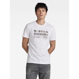 G-Star T-Shirt Distressed D24420-336 Wei&szlig; Slim Fit