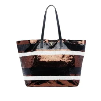 Prada Sac cabas pr&eacute;-appartenance en satin &agrave; paillettes - Femme - Pre-owned - Brun - Taille: ONE Size
