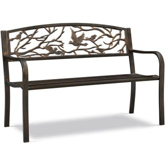 Yaheetech Yaheetech Banc de Jardin en M&eacute;tal pour 3 Personnes Style R&eacute;tro Banc de Repos avec Dossier et Accoudoir pour Cour Jardin Terrasse Balcon Caf&eacute; Bronze