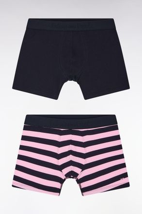 Eden Park Lot De Deux Boxers Unis Et Cercl&eacute;s En Jersey De Coton Stretch Marine Et Rose