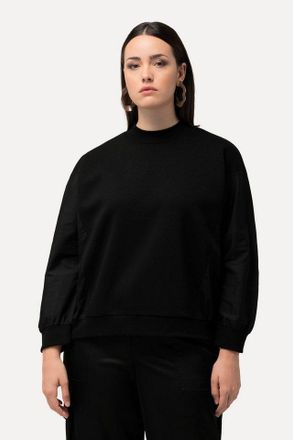 Ulla Popken Sweatshirt Sweatshirt Popeline-Einsatz Rundhals