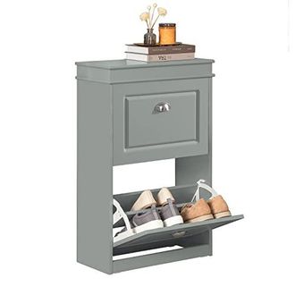 SoBuy Meuble Chaussure Rangement Chaussure avec 2 Abattants, Armoire à Chaussures Entrée, Meuble à Chaussures, Range Chaussures 8 Paires, pour Couloir, Entr
