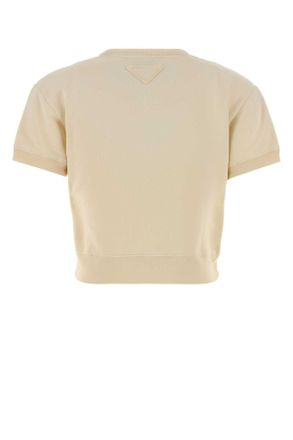 Prada Womens Pastel Yellow Cotton T-Shirt Giallo Exterior Exterior: T-shirts And Polos